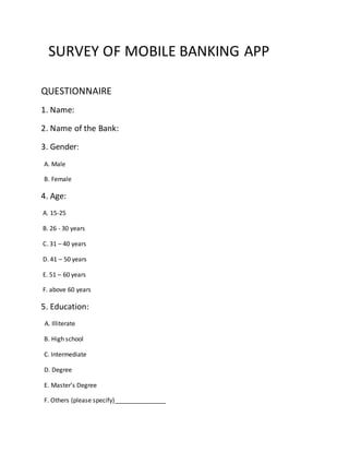 mobile banking app questionnaire | DOCX