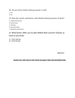 mobile banking app questionnaire | DOCX