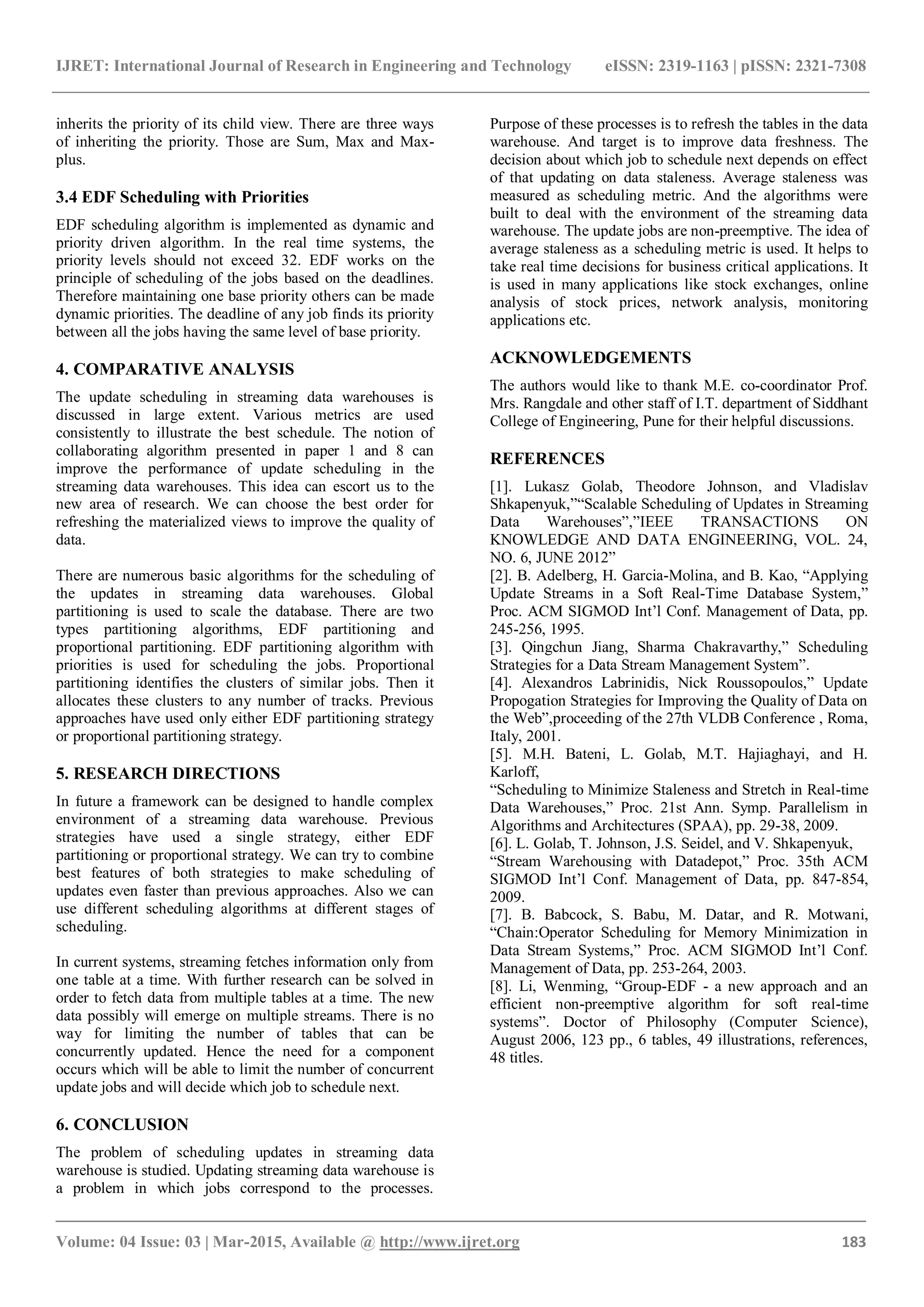 Survey of streaming data warehouse update scheduling | PDF