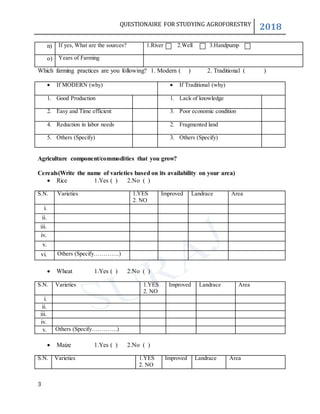 Questionaire designed for Survey on agro forestry system in ...