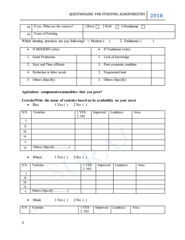Questionaire designed for Survey on agro forestry system in siddharthanagar municipality ...