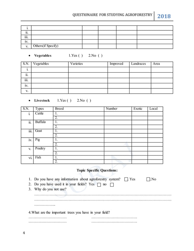 Questionaire designed for Survey on agro forestry system in siddharthanagar municipality ...