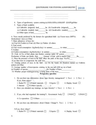 Questionaire designed for Survey on agro forestry system in ...