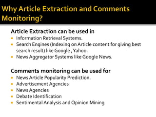 Survey on article extraction and comment monitoring techniques | PPT