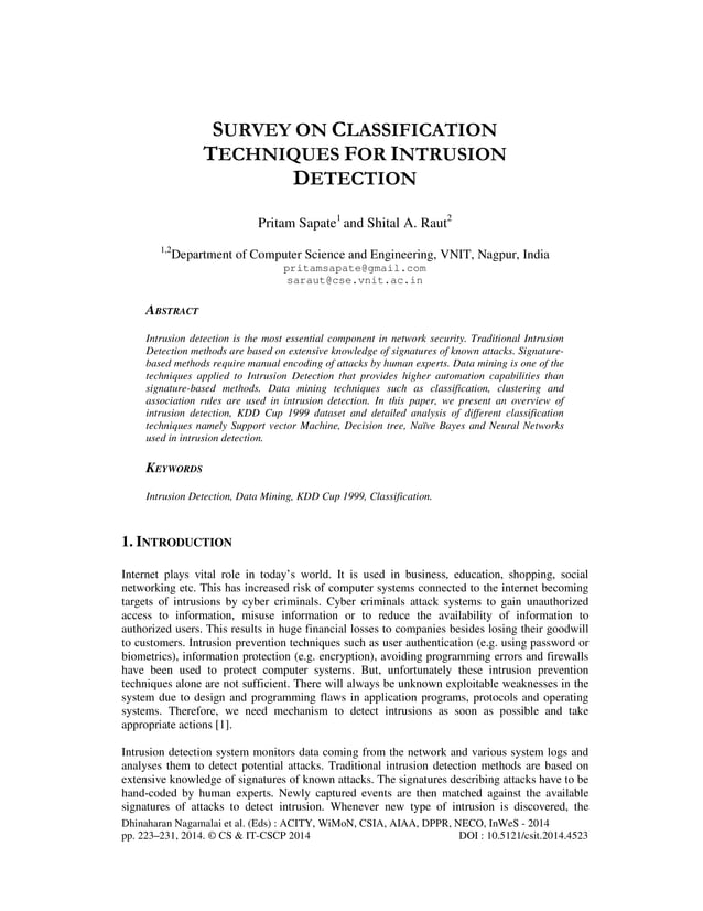 Survey on classification techniques for intrusion detection | PDF