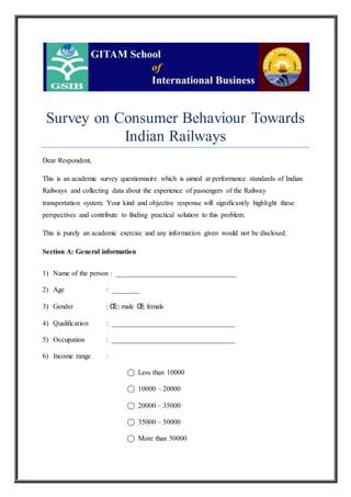 Survey on consumer behaviour towards indian railways Report | DOCX
