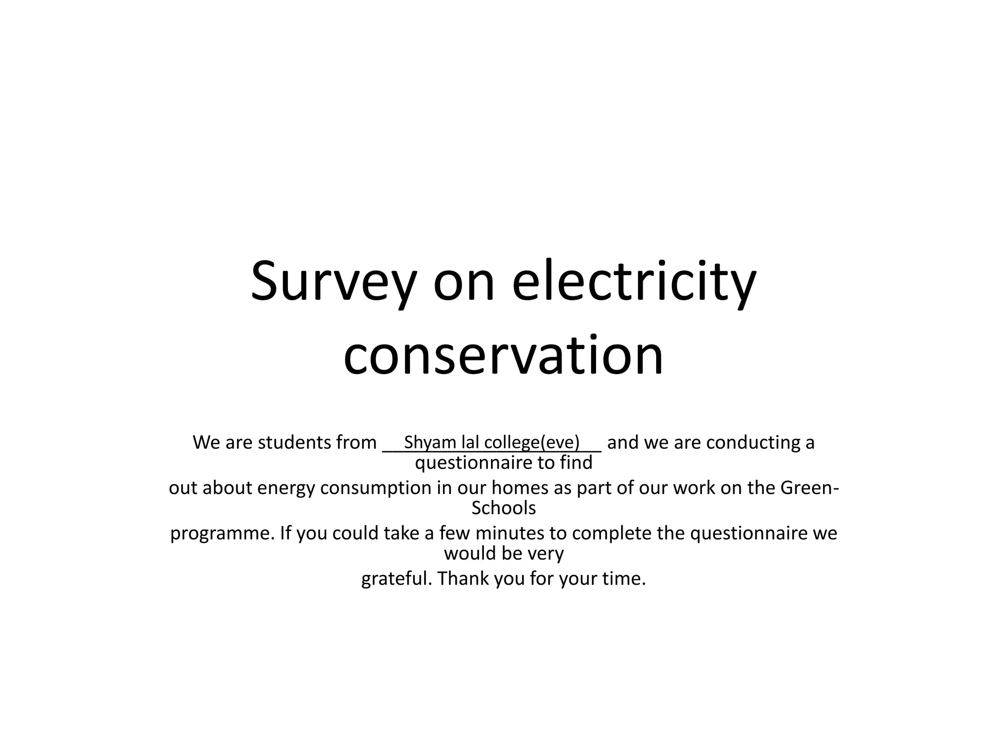 questionnaire on electricity conservation | PPT