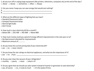 questionnaire on electricity conservation | PPTX
