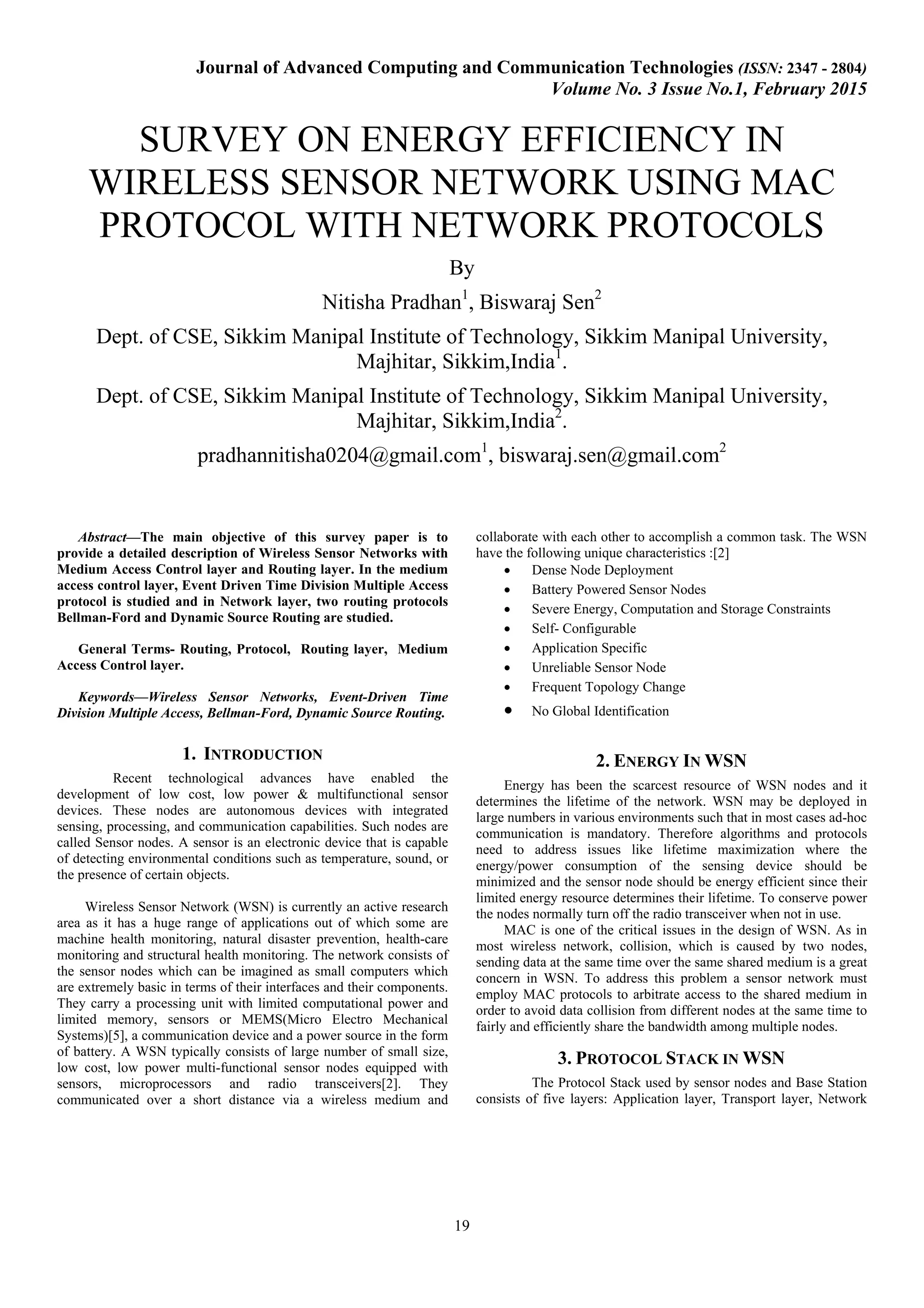 Survey On Energy Efficiency In Wireless Sensor Network Using Mac Protocol With Network Protocols
