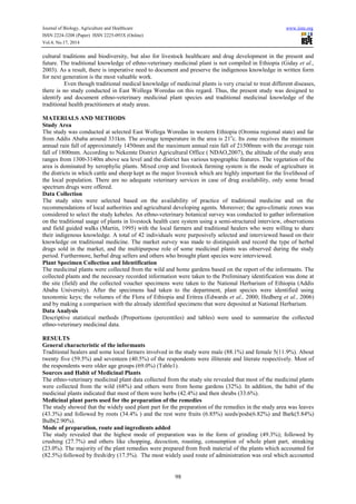 Survey on ethno veterinary medicinal plants in selected woredas of east wollega zone, western ...