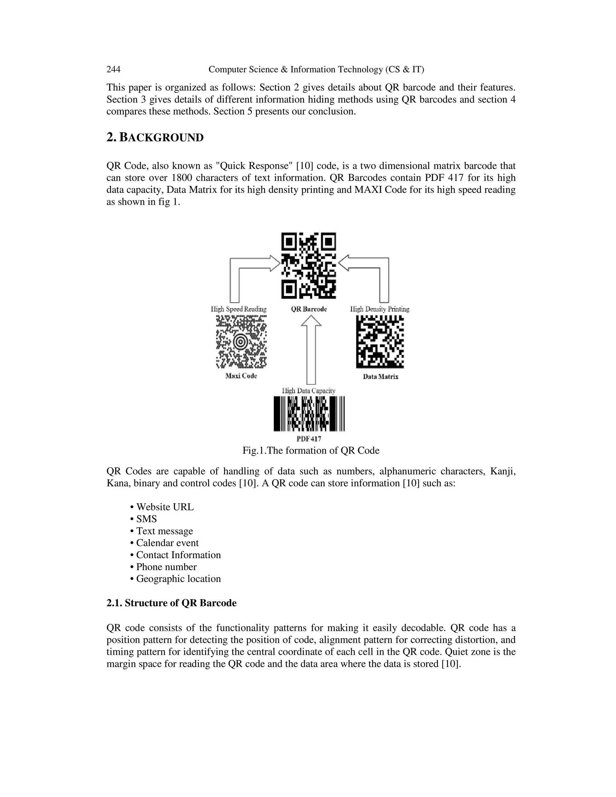 Survey On Information Hiding Techniques Using Qr Barcode Pdf Programming Languages Computing