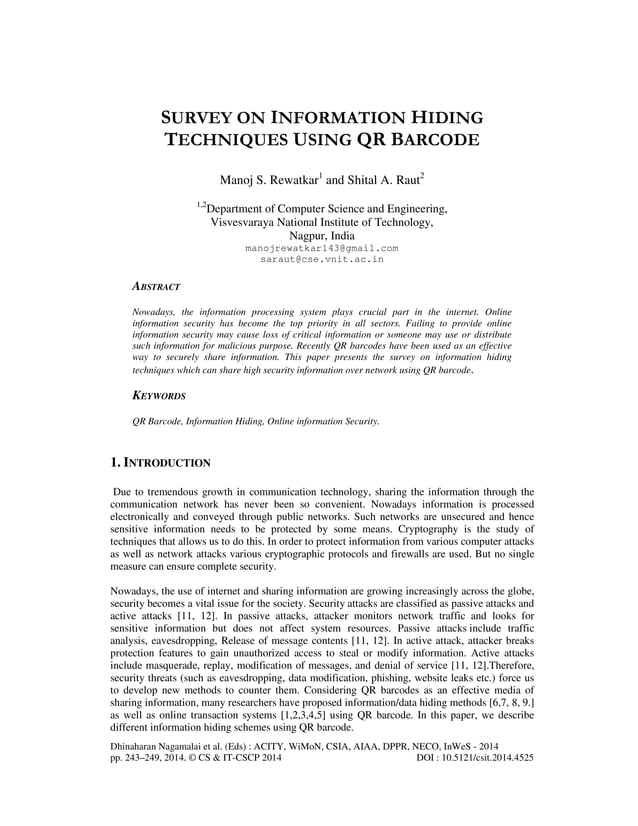 Survey on information hiding techniques using qr barcode | PDF | Programming Languages | Computing