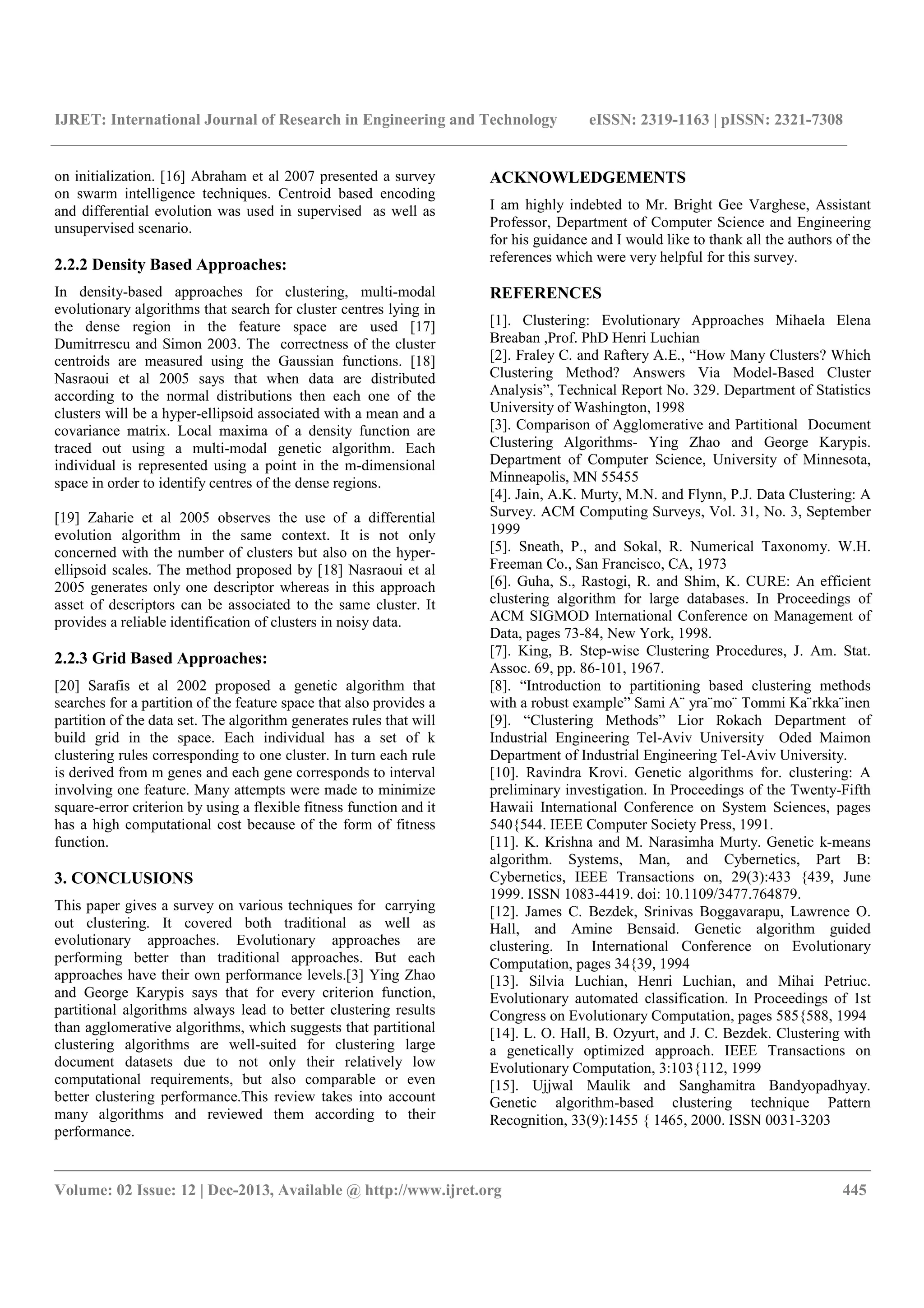 Survey On Traditional And Evolutionary Clustering Pdf