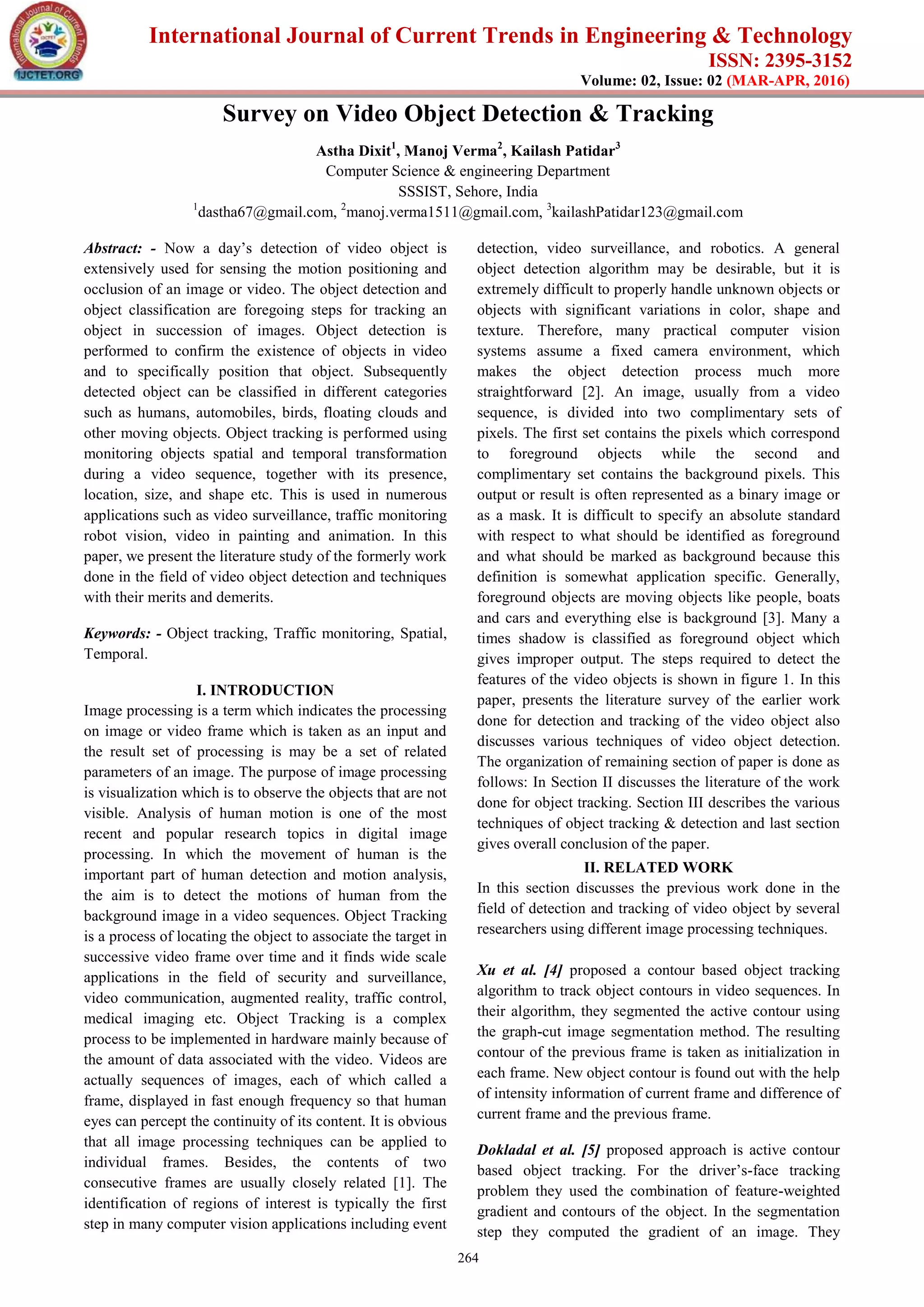 Survey on video object detection & tracking | PDF