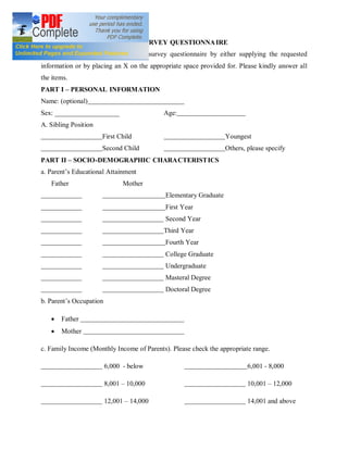 Survey questionnaire | PDF