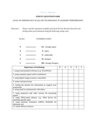 Survey questionnaire | DOCX | Computing | Technology & Computing