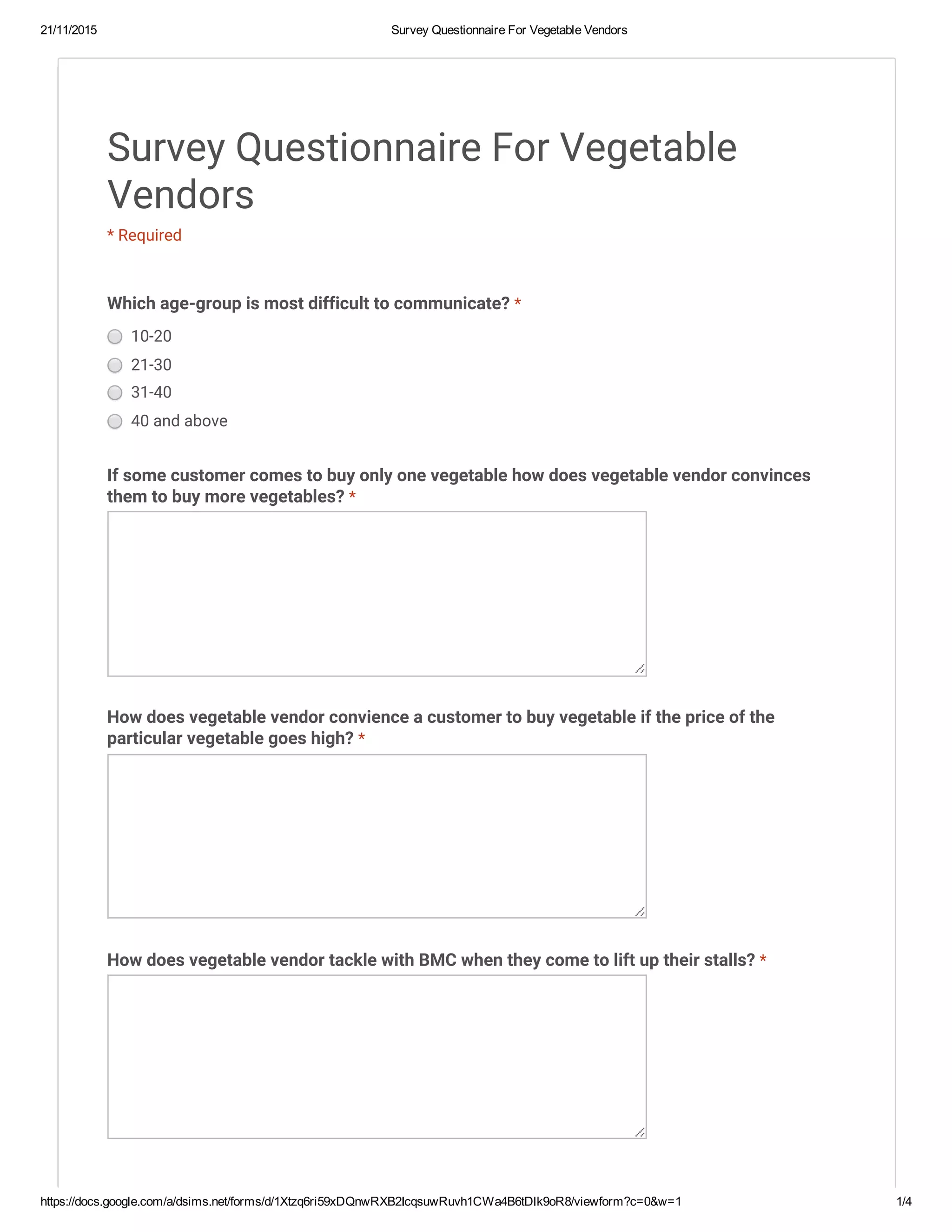 Survey questionnaire for vegetable vendors | PDF