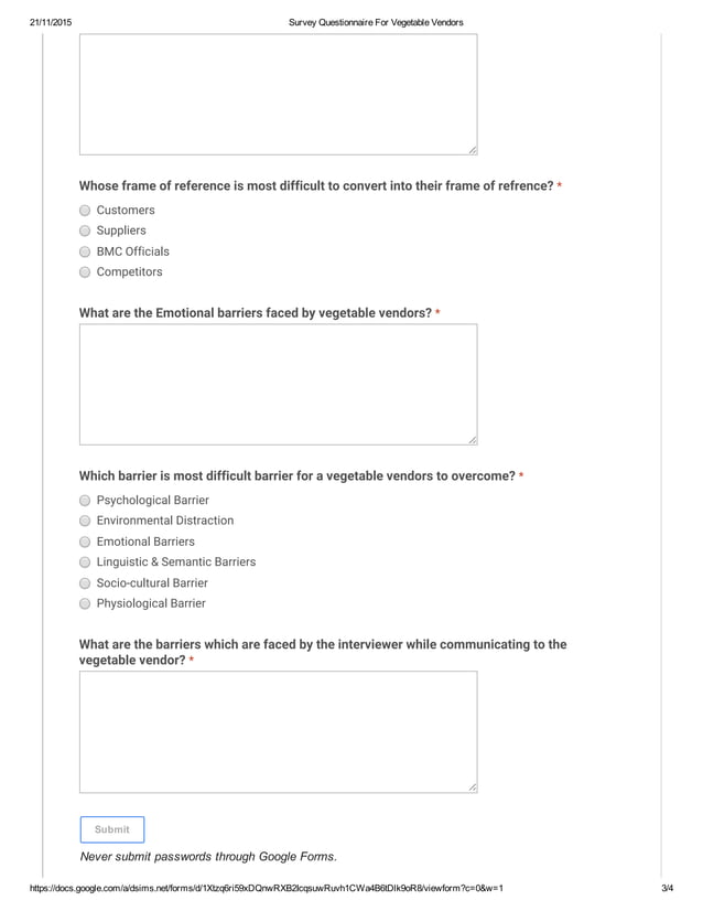 Survey questionnaire for vegetable vendors | PDF | Business and Finance