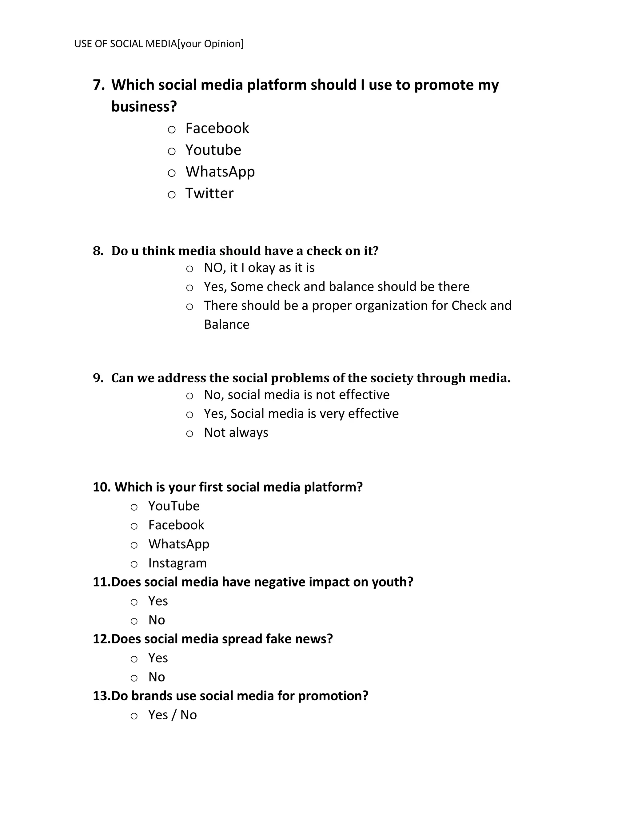 (Social Media)Survey questions | PDF