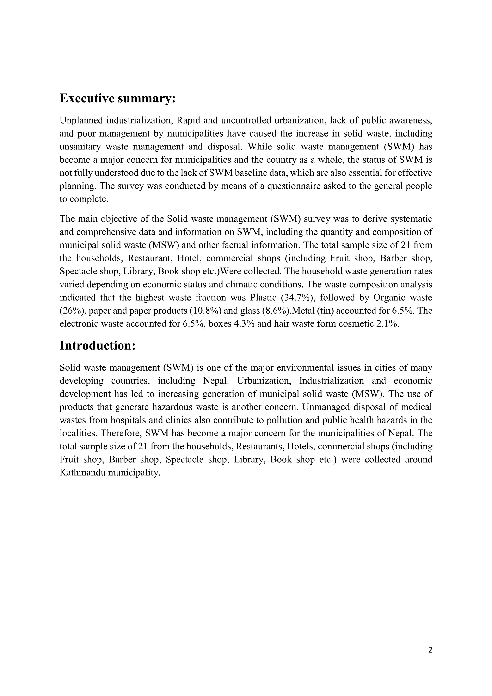 Kathmandu Metropolitan :Solid waste Management (Survey Report) | PDF