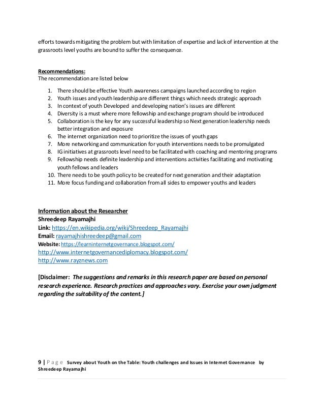 Survey report about youth on the table youth challenges and issues in ...