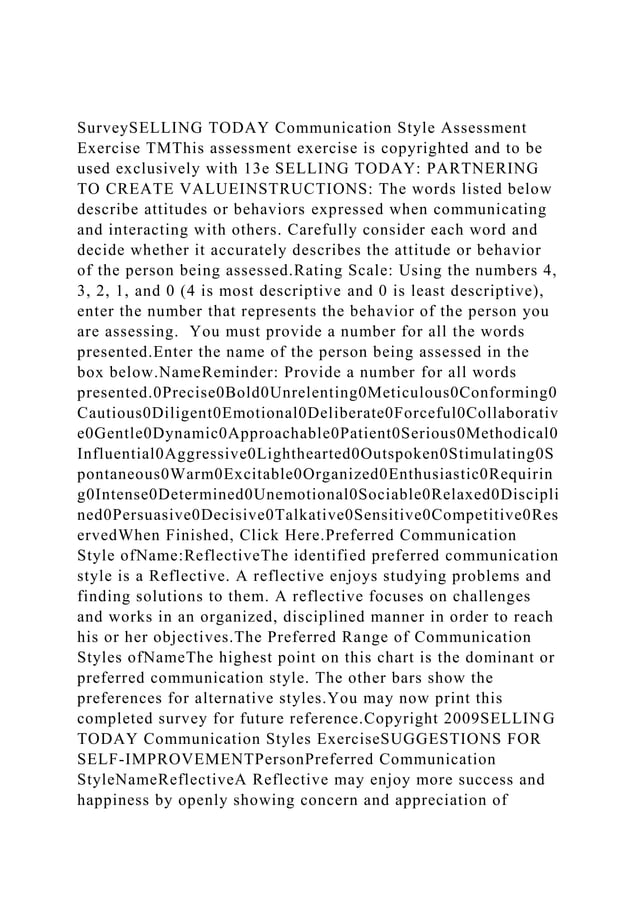 SurveySELLING TODAY Communication Style Assessment Exercise TMThis.docx