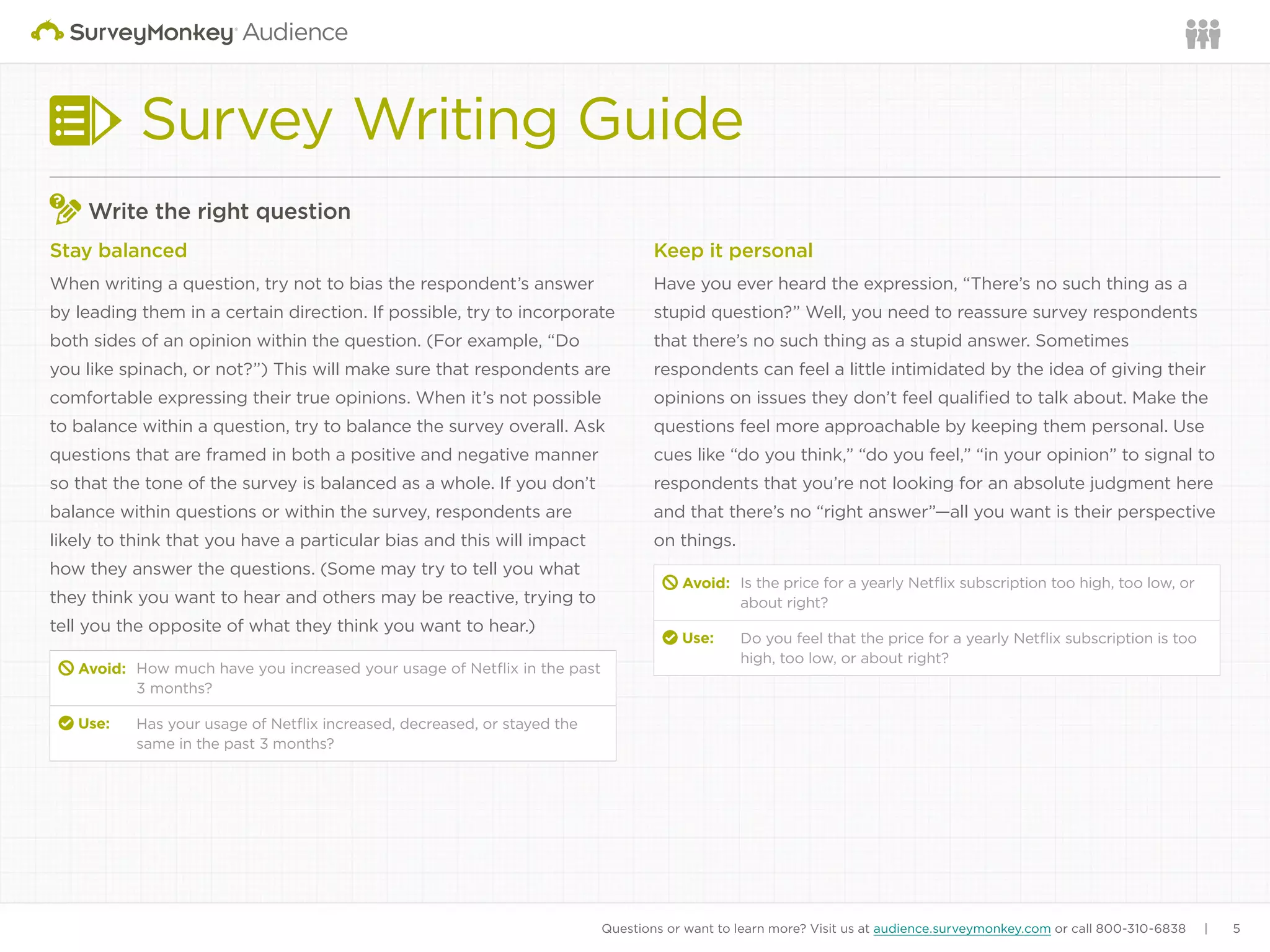 SurveyMonkey Audience - Survey Writing Guide | PDF