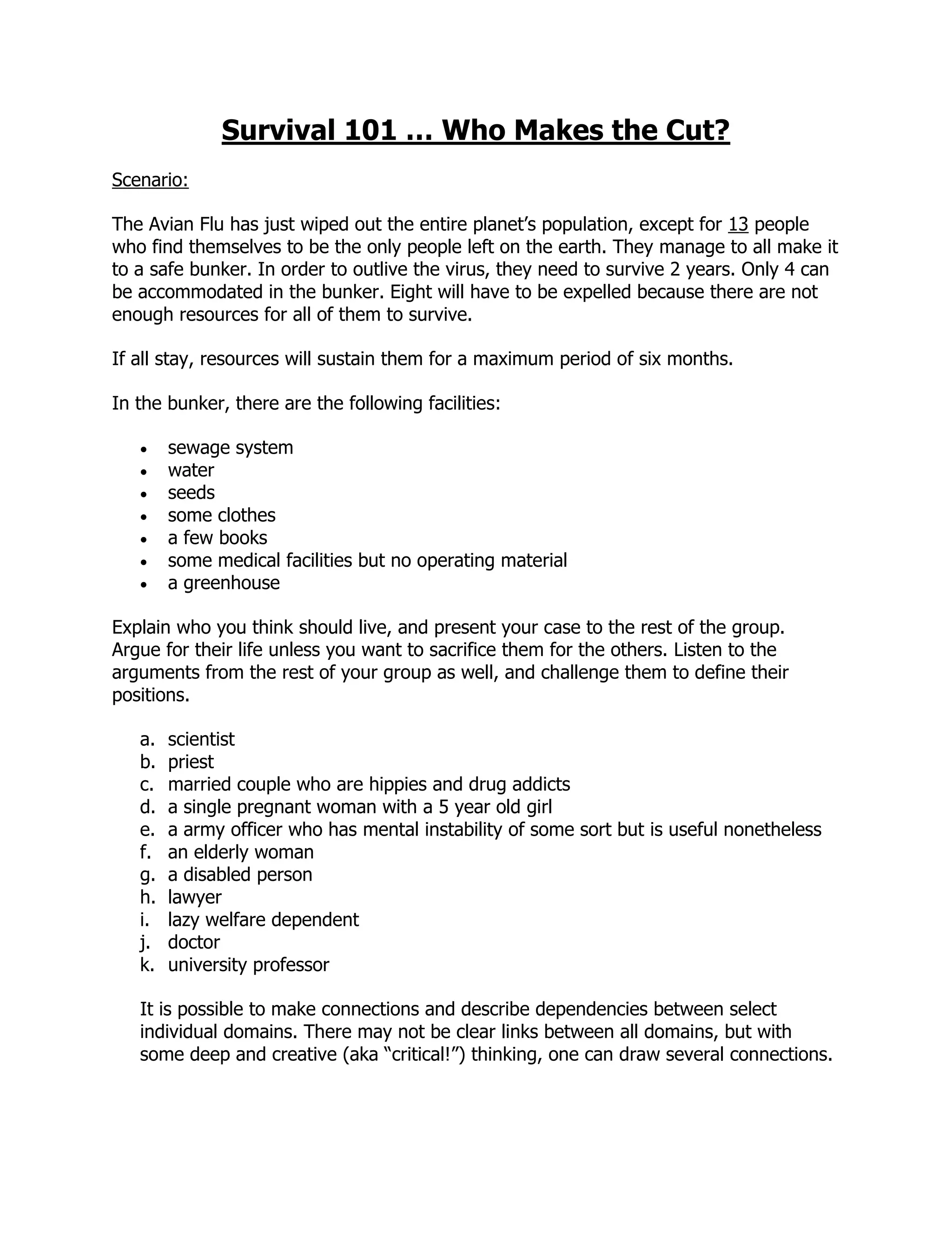 Survival activity instructions | PDF