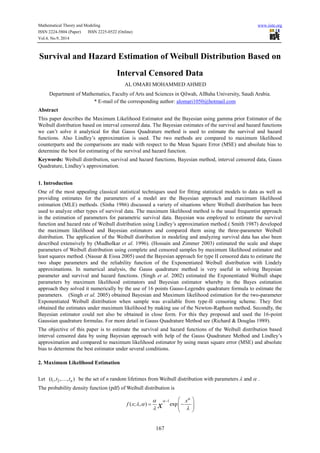Survival and hazard estimation of weibull distribution based on | PDF