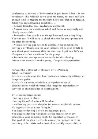 Survive the Unthinkable Through Crisis PlanningWhat is a Crisis.docx