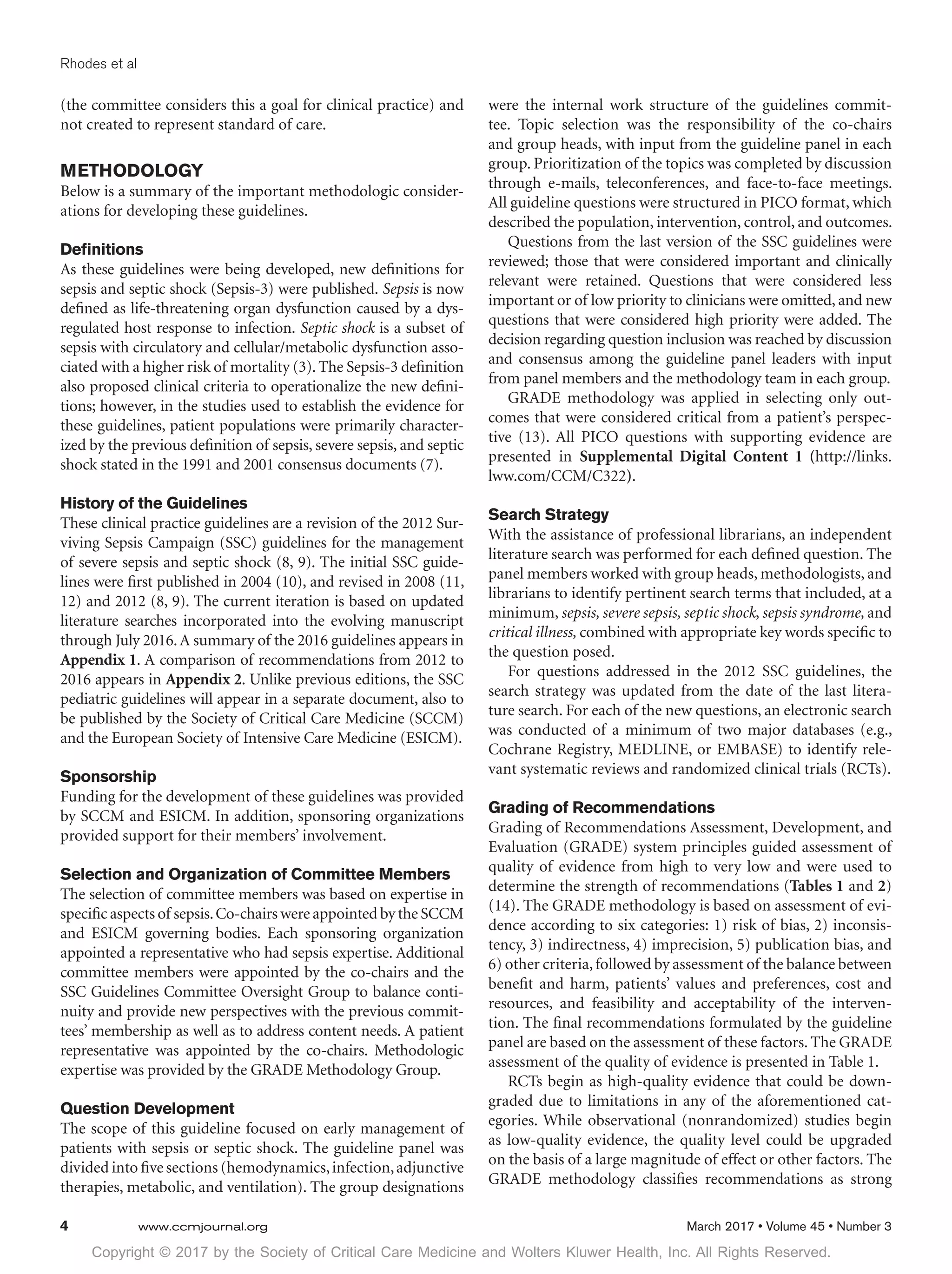 Sepsis Guidelines 2016-2017 | PDF