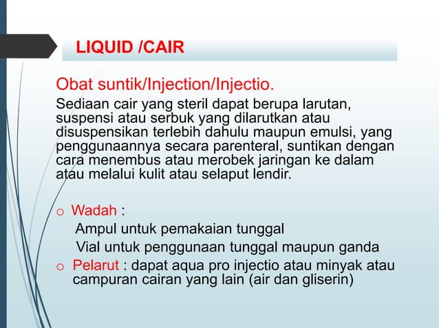 PENGGOLONGAN DAN BENTUK SEDIAAN OBAT | PPTX