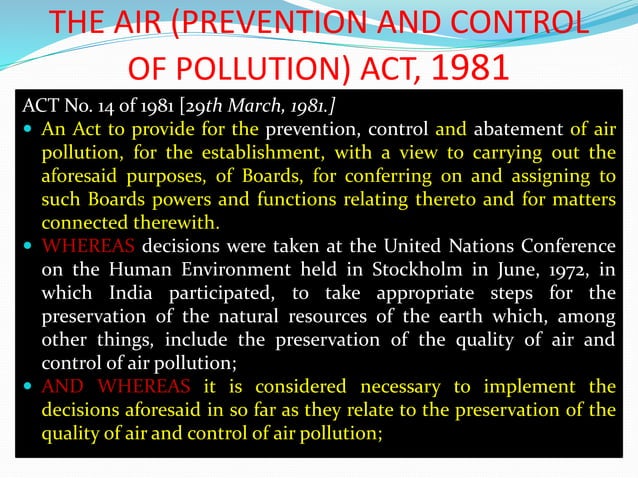 the air (prevention and control of pollution) act, 1981 | PPTX | Indoor ...