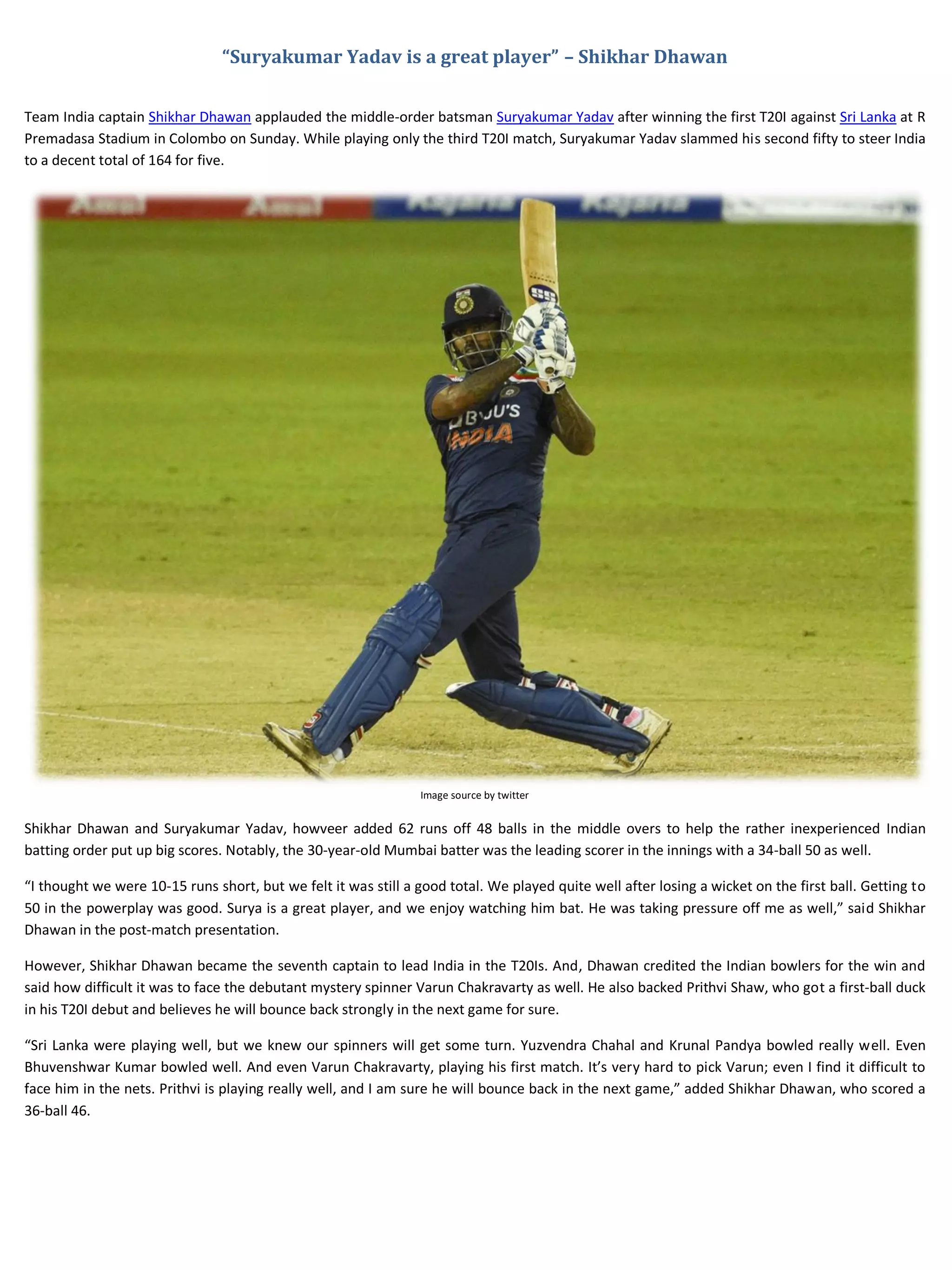 Suryakumar yadav is a great player – shikhar dhawan | PDF