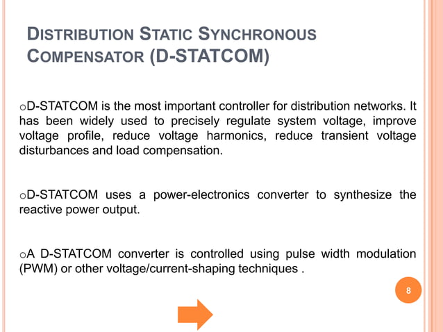 POWER QUALITY IMPROVEMENT IN A PV DISTRIBUTION SYSTEM BY USING D-STATCOM | PPTX | Power and ...