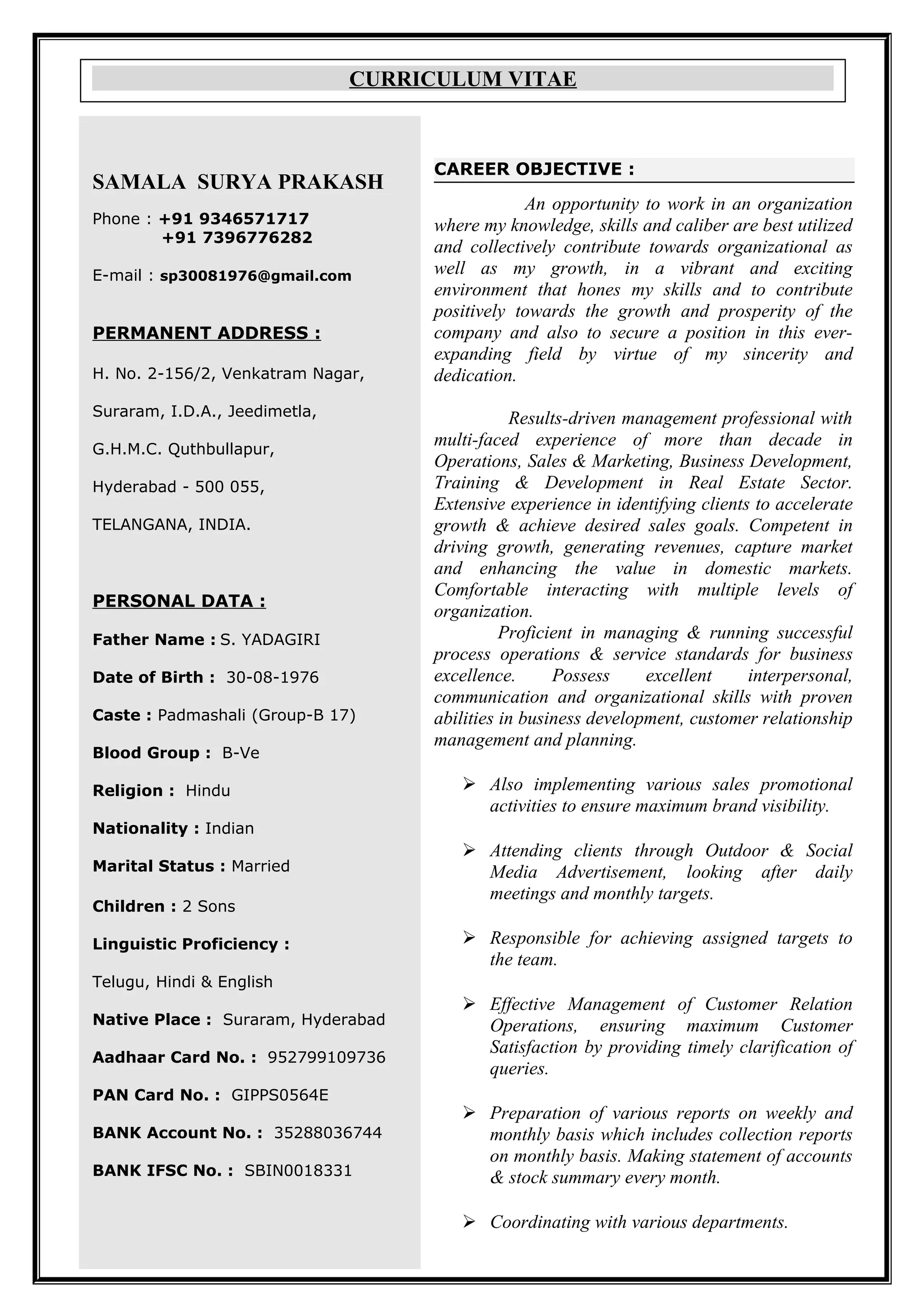 Surya prakash latest resume | DOC