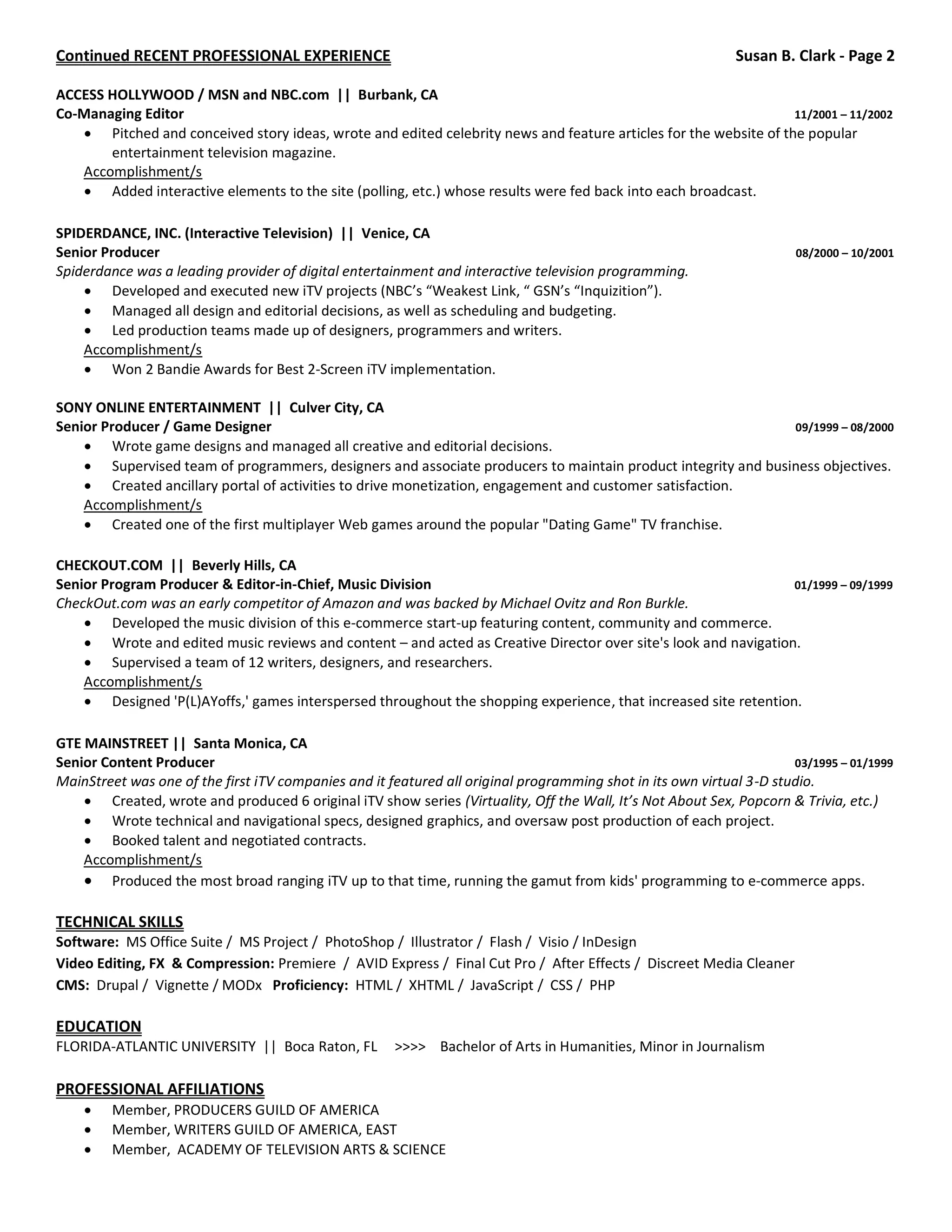 Resume for Susan B Clark | PDF | Entertainment
