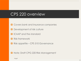 Risk Governance, Culture and CPS 220 | PPTX