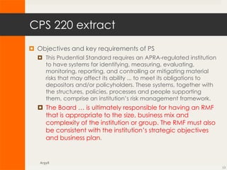 Risk Governance, Culture and CPS 220 | PPTX