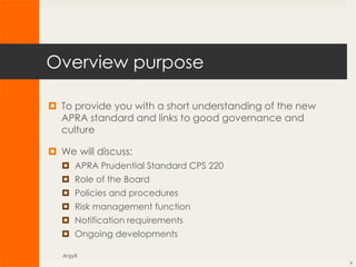 Risk Governance, Culture and CPS 220 | PPTX