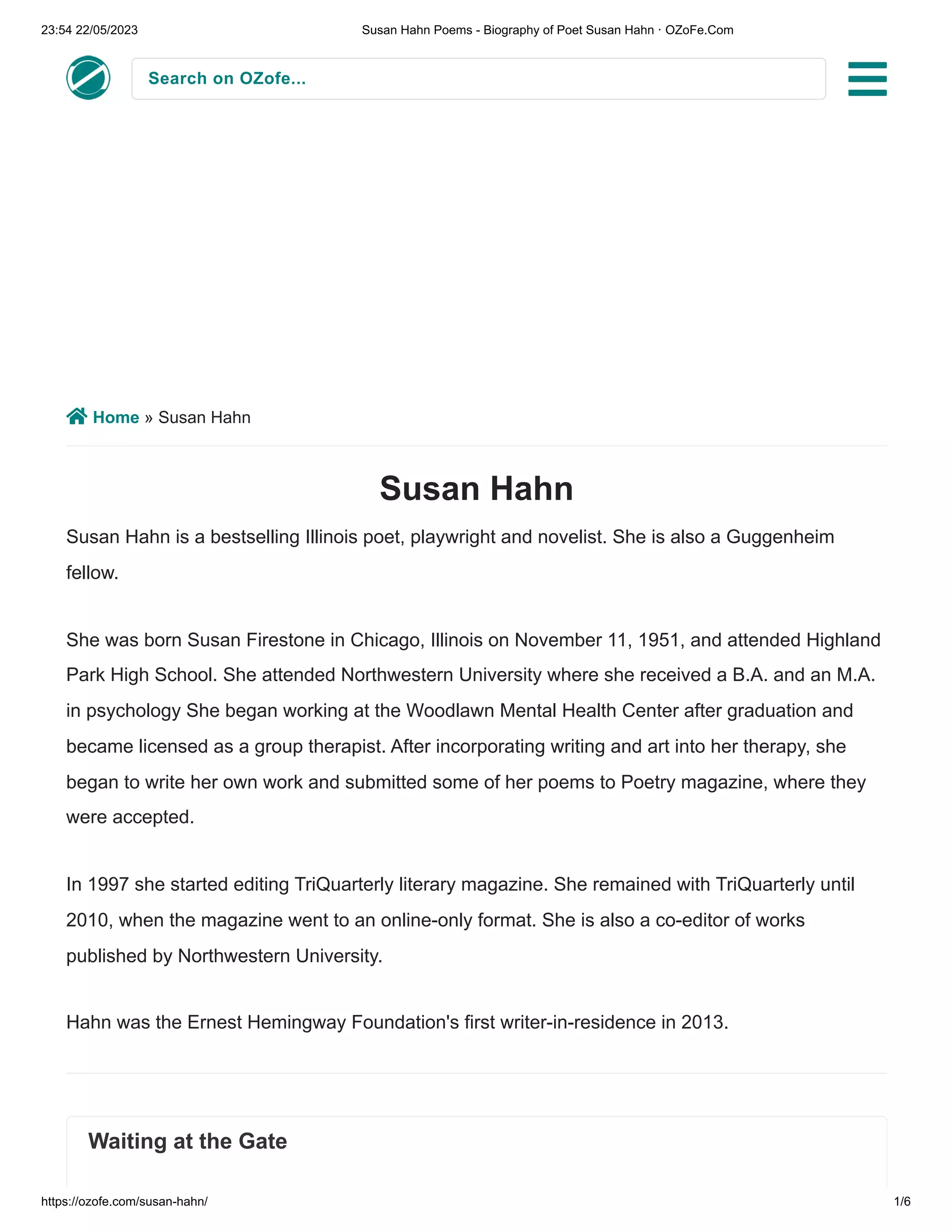 Susan Hahn Poems - Biography of Poet Susan Hahn · OZoFe.Com.pdf