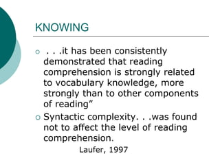 Reading and Vocabulary: Knowing, Guessing and Looking It Up | PPTX