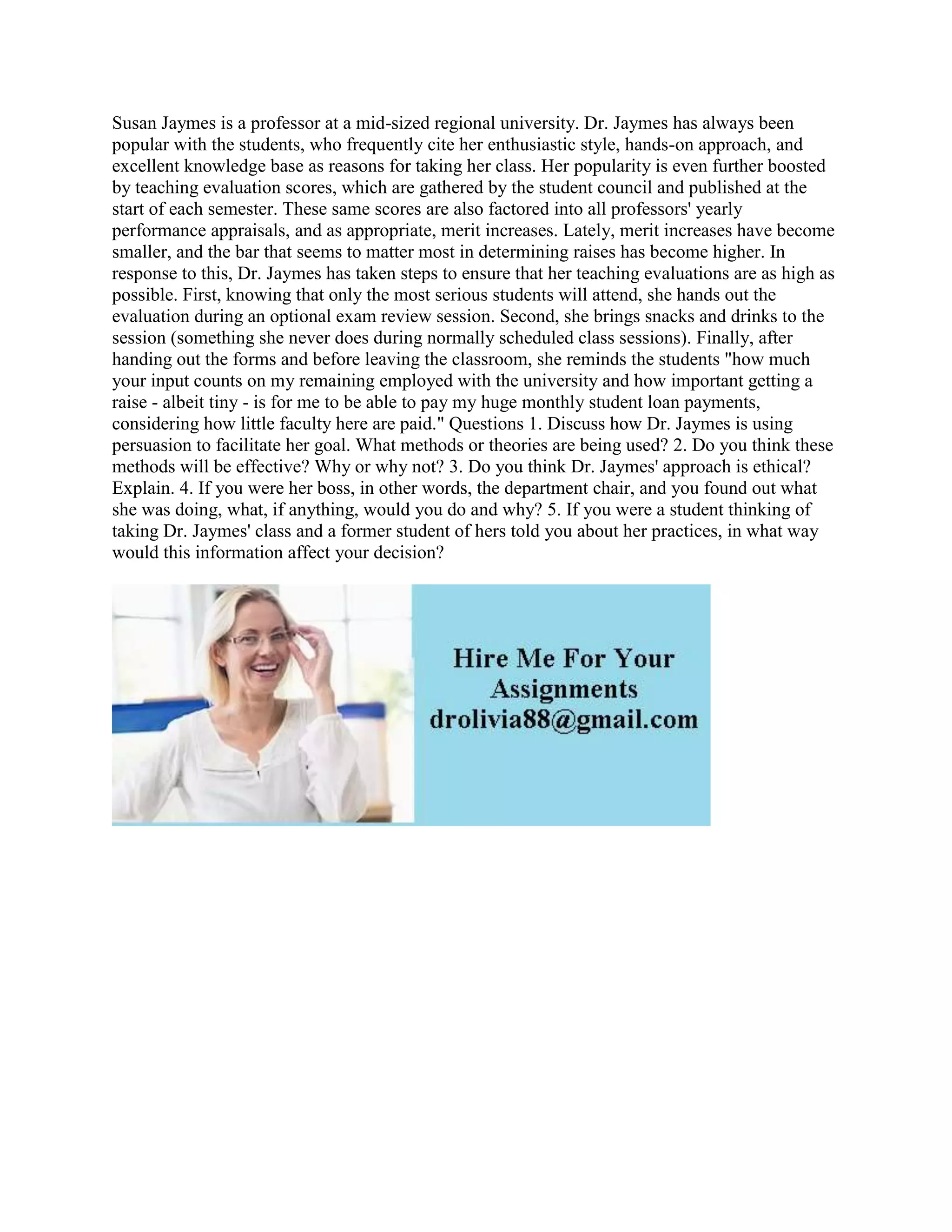 Susan Jaymes is a professor at a mid-sized regional university- Dr- Ja.docx