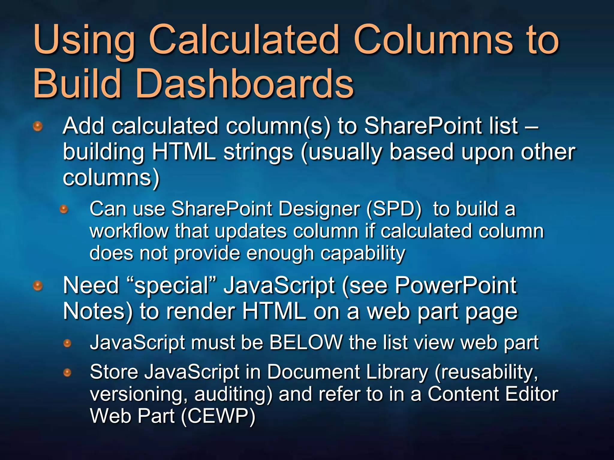Susan Lennon: Building SharePoint Dashboards | PPT
