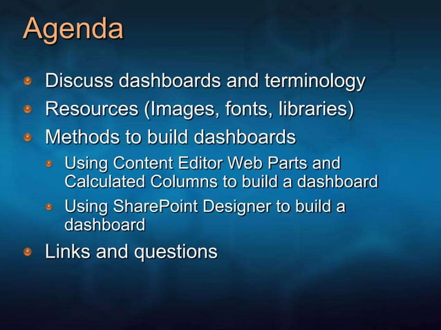 Susan Lennon: Building SharePoint Dashboards | PPT