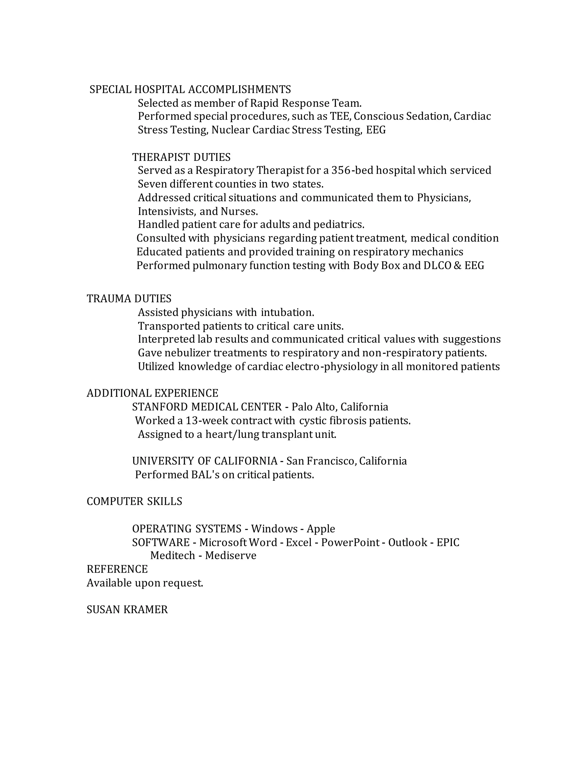 Susan's Professional Respiratory Resume | DOCX