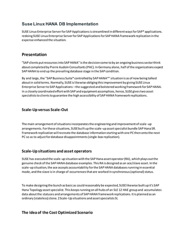 Suse linux hana db implementation | PDF