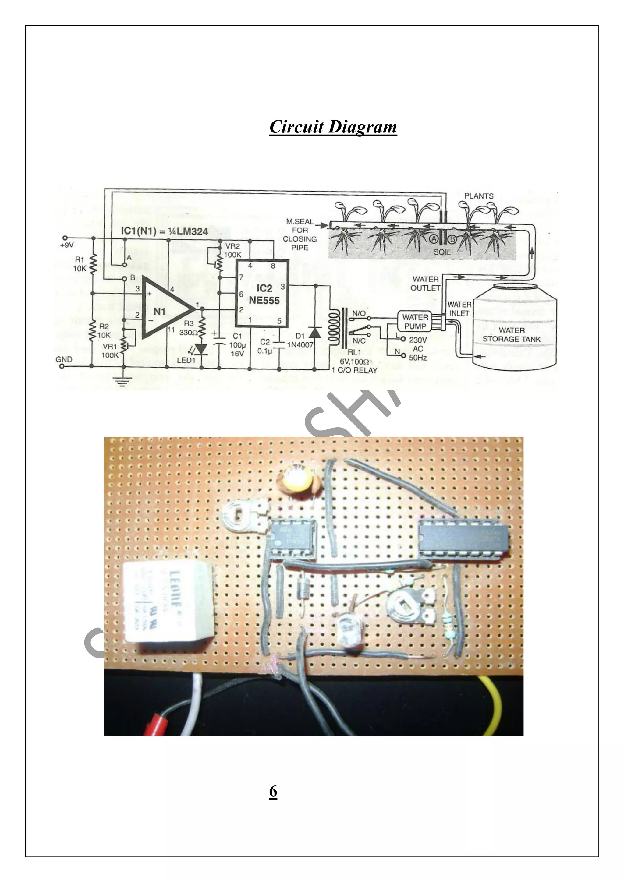 Automatic Plant Irrigator -Mini Project ECE(without micro controller) | PDF