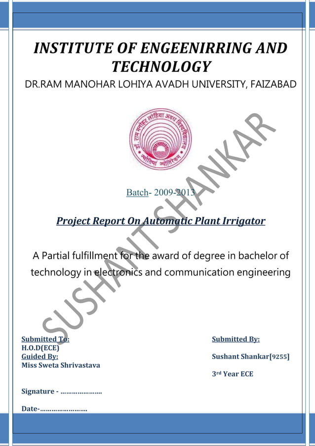 Automatic Plant Irrigator -Mini Project ECE(without micro controller) | PDF