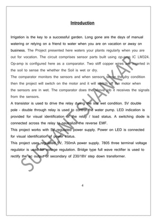 Automatic Plant Irrigator -Mini Project ECE(without micro controller) | PDF